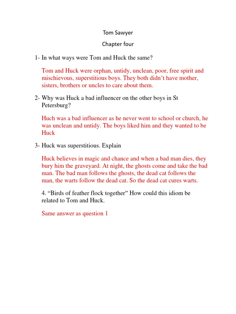 Tom Sawyer Ch.4 Model Answer | PDF