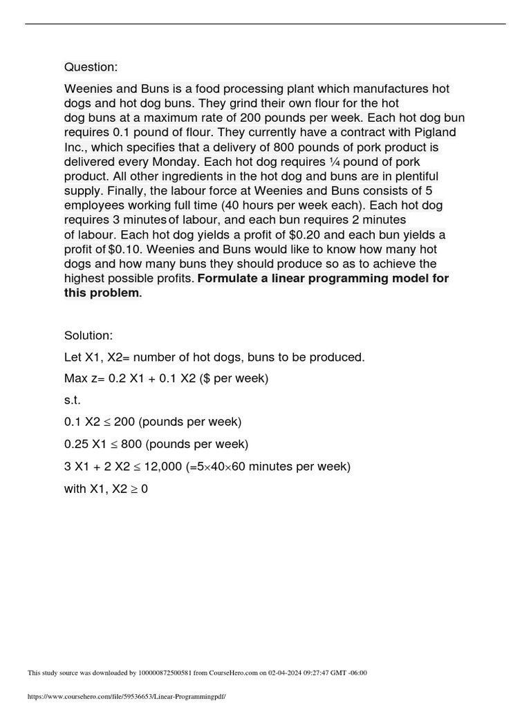 Linear Programming PDF | PDF | Hot Dog Linear Programming PDF | PDF | Hot Dog