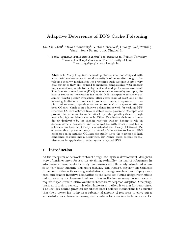 Adaptive Deterrence of DNS Cache Poisoning | PDF | Domain Name System | Transmission Control ...