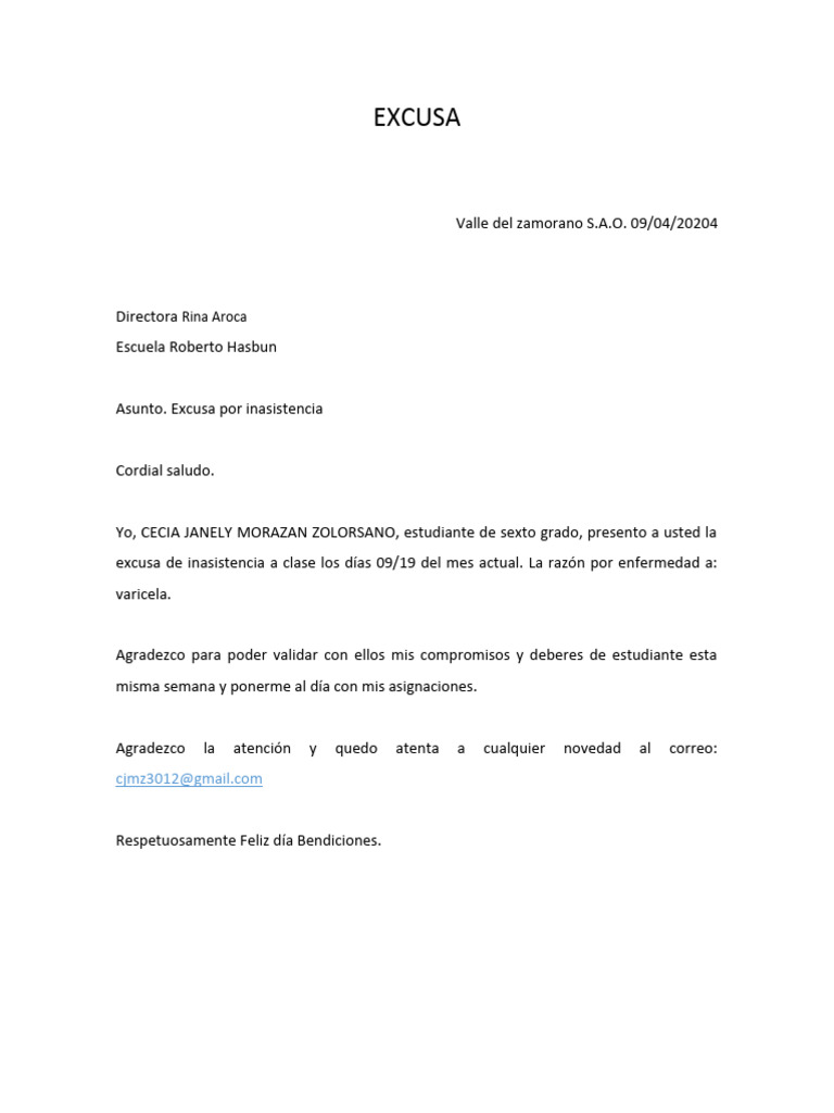 Modelo de Excusa | PDF