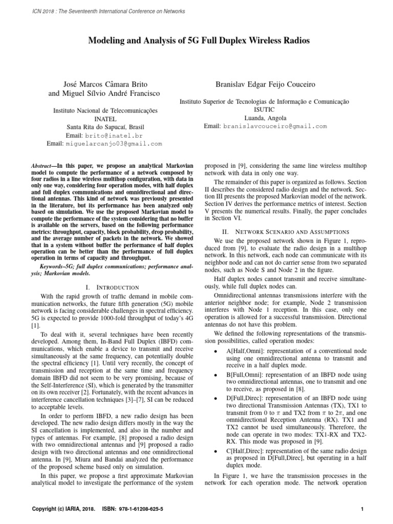 Modeling And Analysis Of 5g Full Duplex Wireless Radios Download Free Pdf Duplex