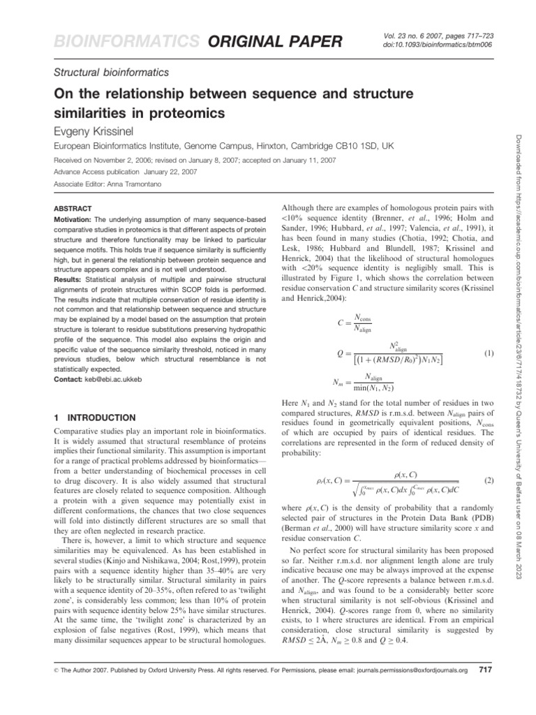 Sequence-Structure Similarities in Proteomics | PDF | Sequence ...