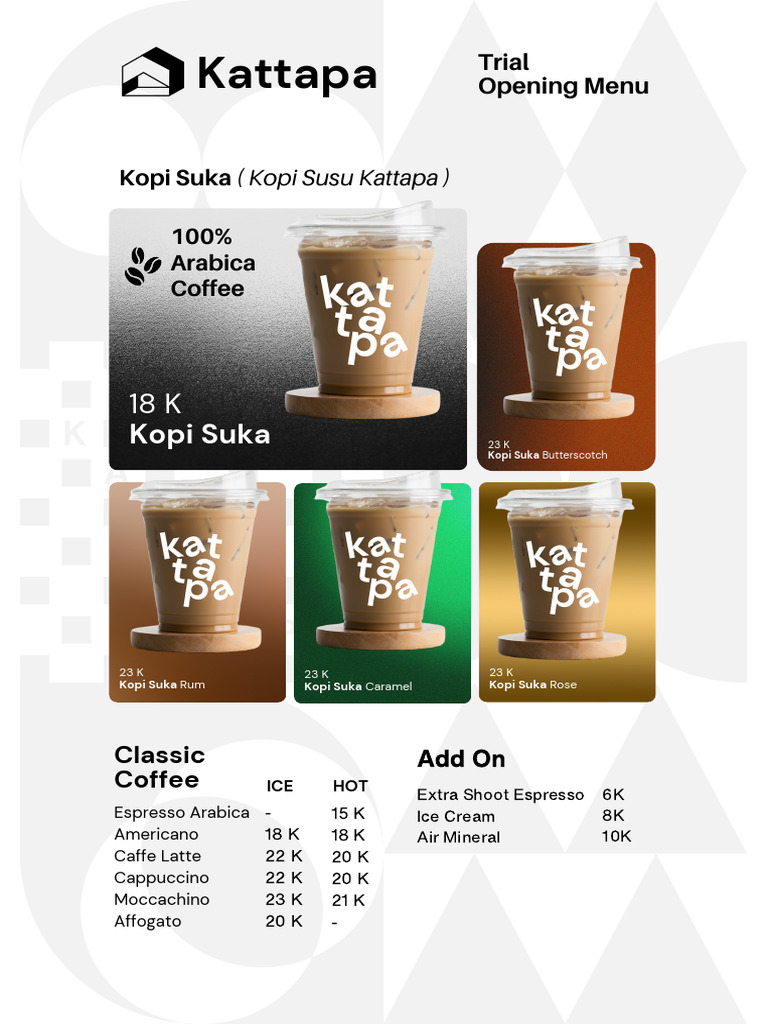 Menu Kattapa Coffee | PDF | Caffeinated Drinks | Non Alcoholic Drinks