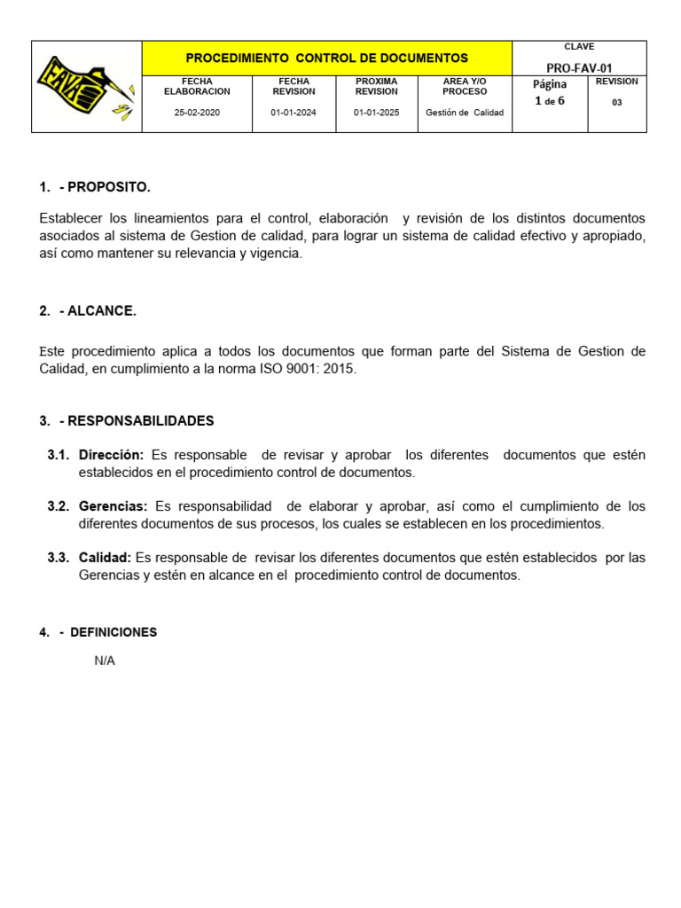 Procedimiento control de documentos | PDF | Sistema de manejo de calidad