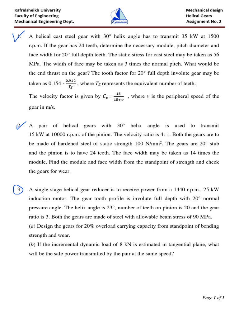 Sheet 2 Helical Gears | PDF