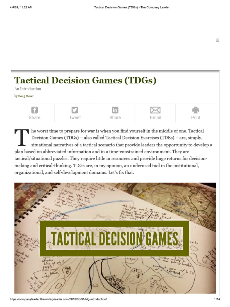 Tactical Decision Games (TDGS) - The Company Leader | Download Free PDF | Military | Military ...