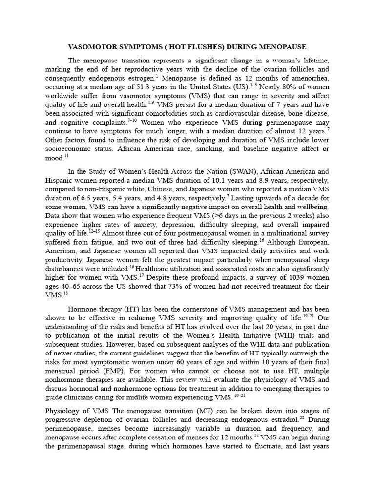 Vasomotor Symptoms (Hot Flushes) During Menopause | PDF | Menopause ...