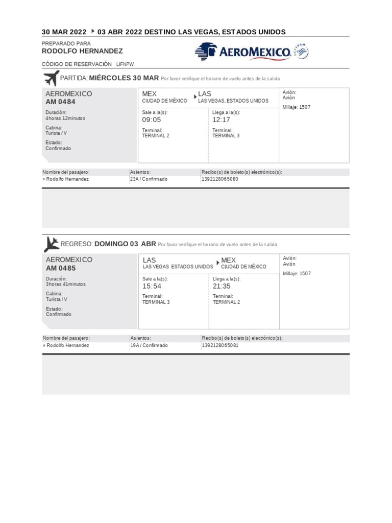 Reservacion Aeromexico | PDF | aerolíneas