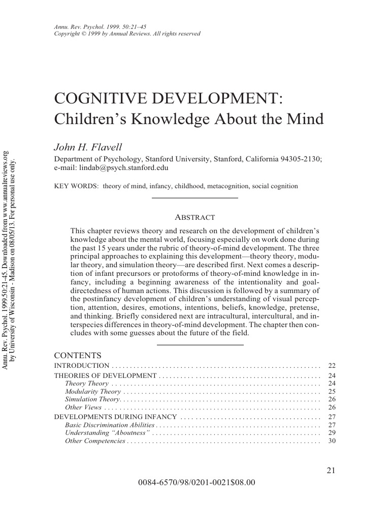 Flavell 1999 | PDF | Theory Of Mind | Mind