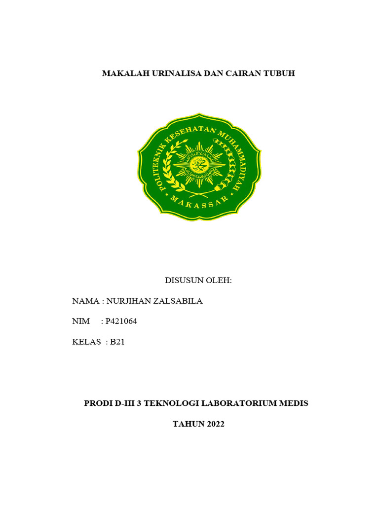 Nurjihan Zalsabilah Makalah Urinalisa Dan Cairan Tubuh | PDF