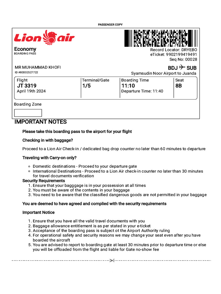 Boarding Pass Khofi Dan Yaya | PDF | Baggage | Airport