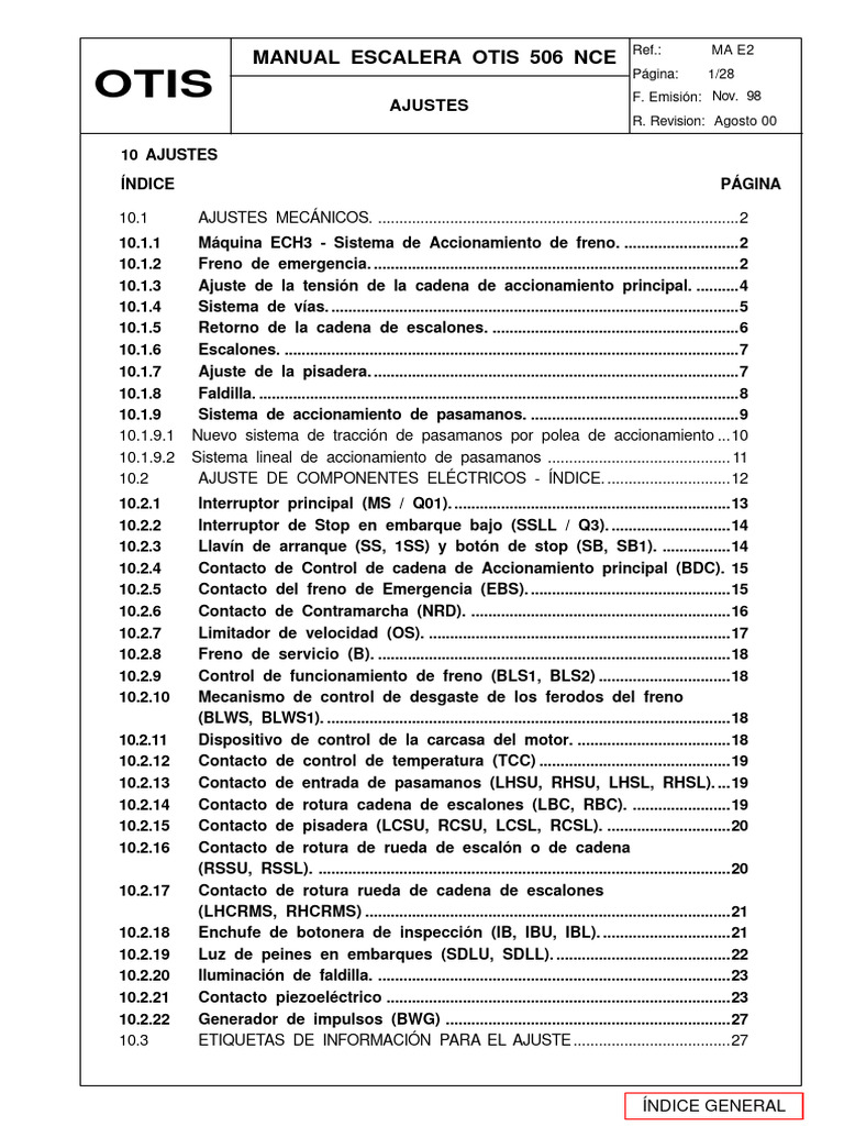 Manual de Ajustes Escalera Otis 506 NCE | PDF | Tornillo | Bienes ...