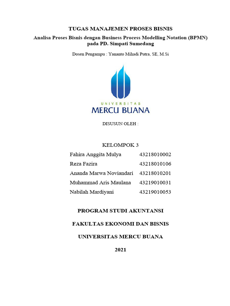 TM12 AnalisaProsesBisnisdenganBPMN Kelompok3 Senin13.15 | PDF