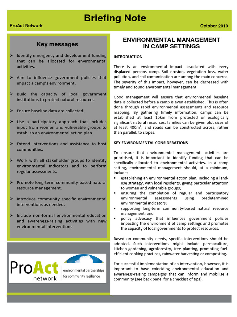 Factsheet Environmental Management in Camps 2010 Proact | PDF ...