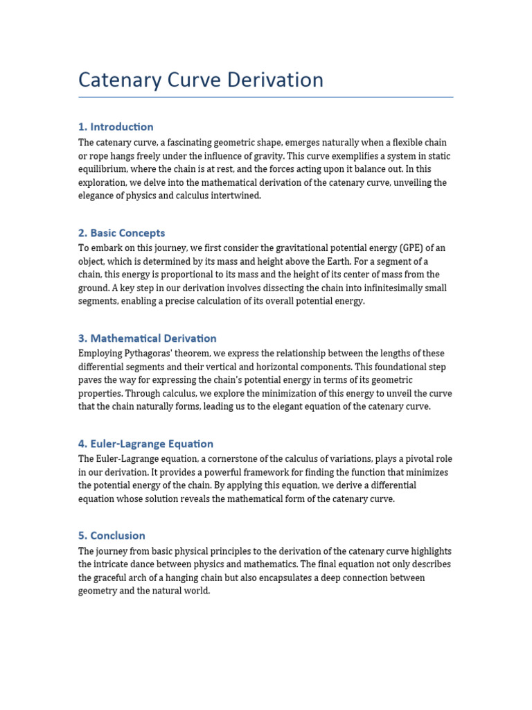 Catenary Curve Derivation Custom | PDF