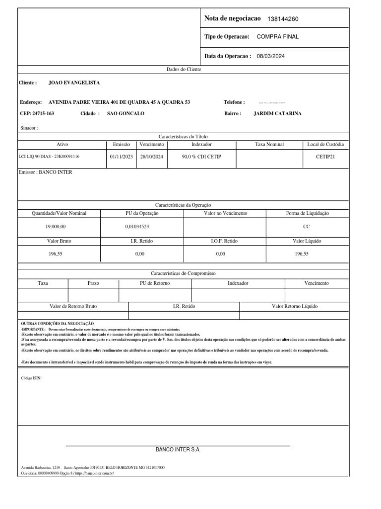 Info Inter Bank | PDF | Acordo de recompra | Negociação