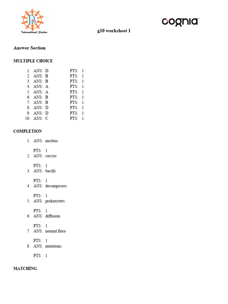 g10 Worksheet 1 2021 Model Answer | PDF | Bacteria | Cell (Biology)