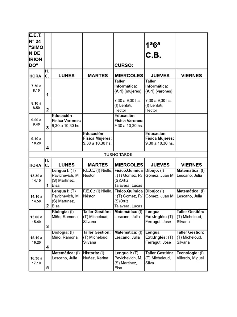 Horarios Pdf