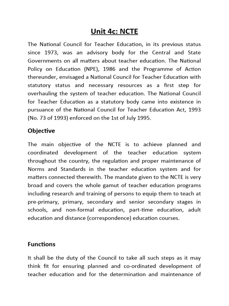 Unit 4c- NCTE | PDF | Teachers | Teacher Education