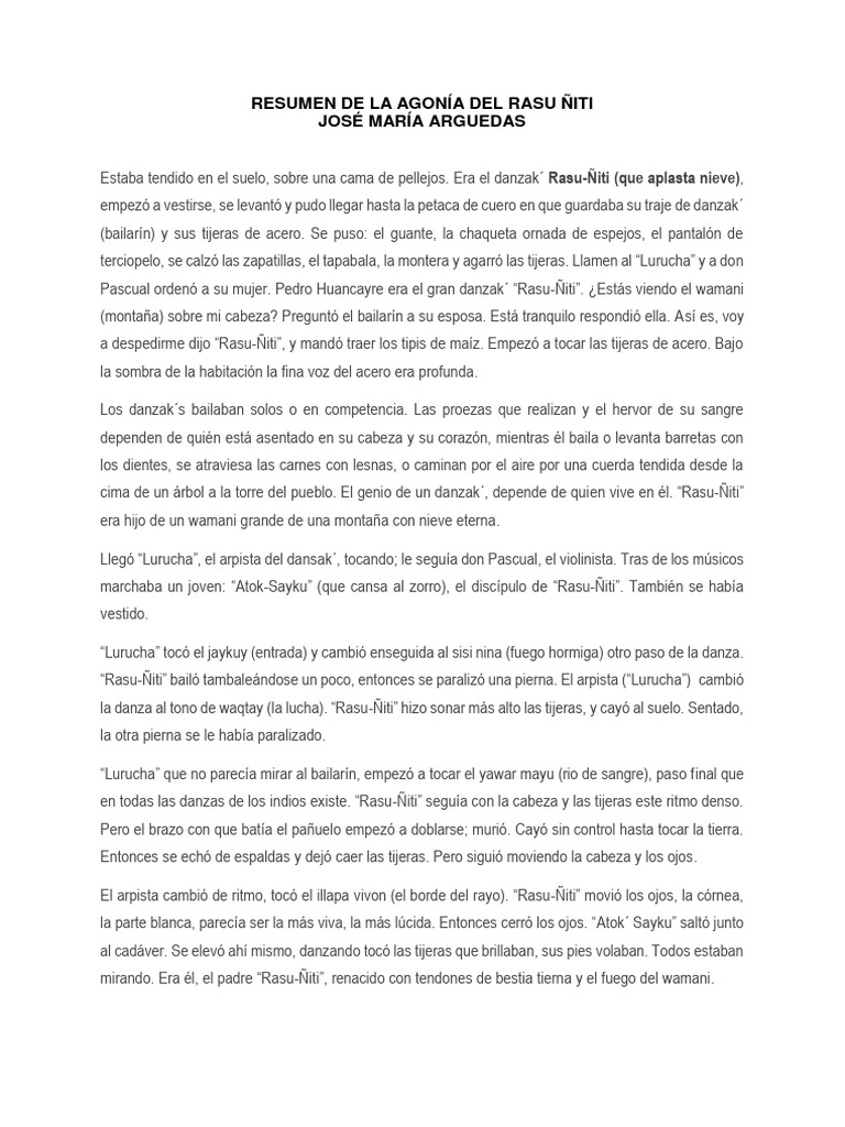 RESUMEN DE LA AGONÍA DEL RASU ÑITI | PDF