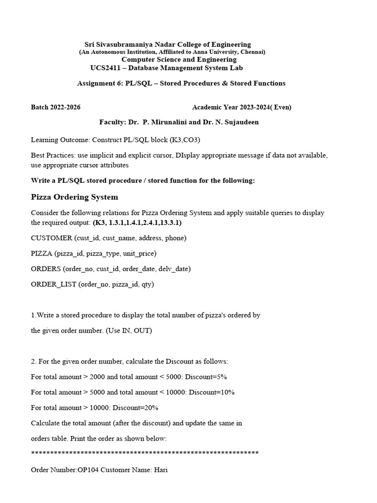 Ex.6 Stored Procedures Functions | Download Free PDF | Pl/Sql | Sql