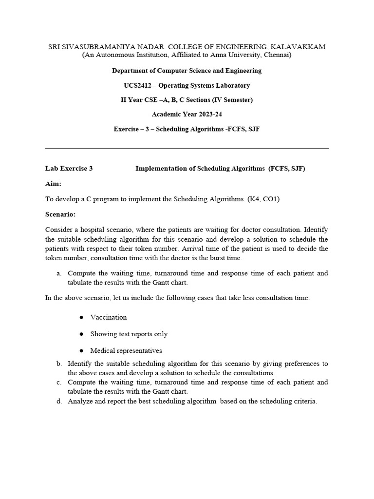 Ex 3 Scheduling Algorithms Pdf Scheduling Computing Algorithms 