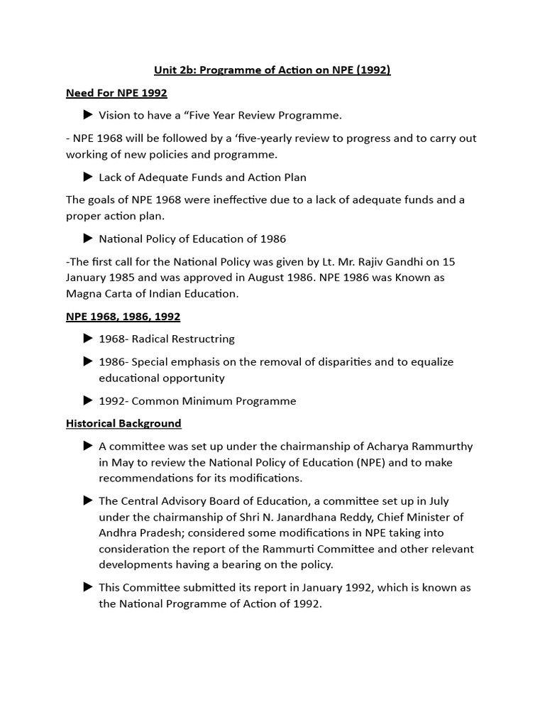Programme of Action 1992 Overview | PDF | Vocational Education | Literacy