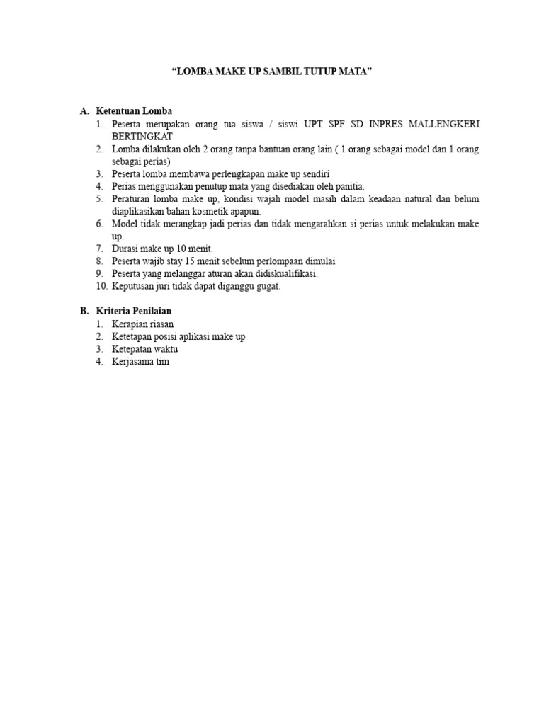 LOMBA MAKE UP Sambil Tutup Mata | PDF