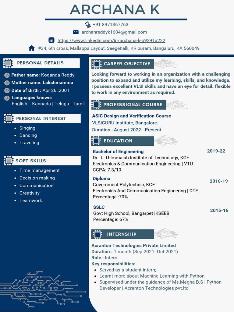 Archana.k CV (VLSI) | PDF | Software Engineering | Systems Engineering
