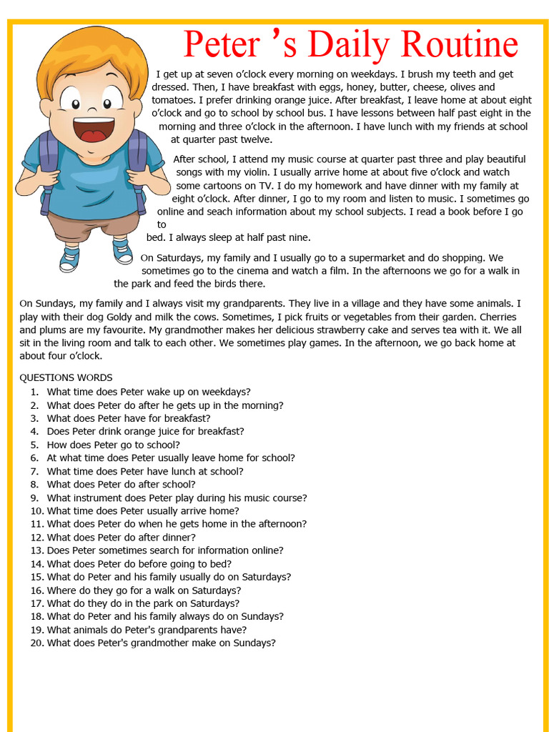 Present Simple Daily Routine WH QUESTIONS | Download Free PDF | Lunch ...