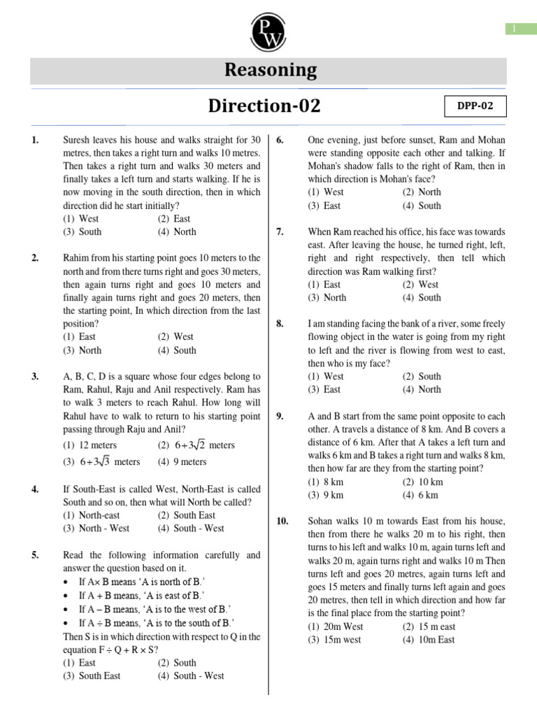 Direction _ DPP 02 (English) | PDF | Elementary Mathematics | Mathematics