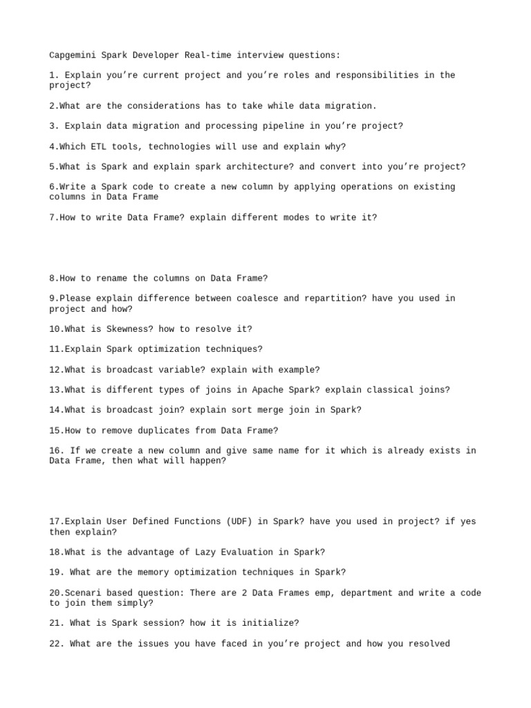 Interview Questions Pdf Apache Spark Computer Science