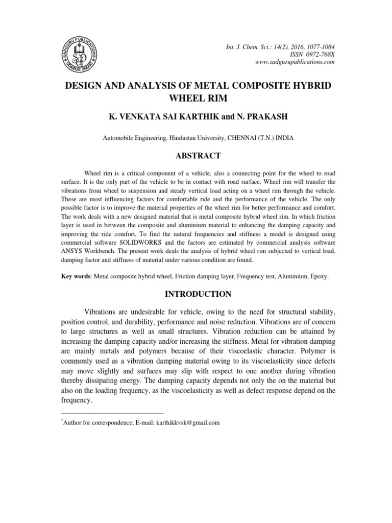 Design and Analysis of Metal Composite Hybrid Wheel Rim | PDF ...