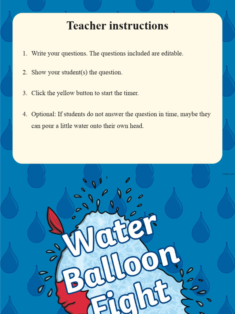 T Eal 147 Esl Question Timer Water Balloon Fight - Ver - 2 | PDF ...