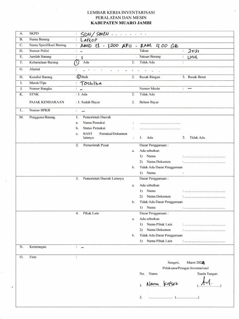 Contoh Pengisian LK Laptop | PDF