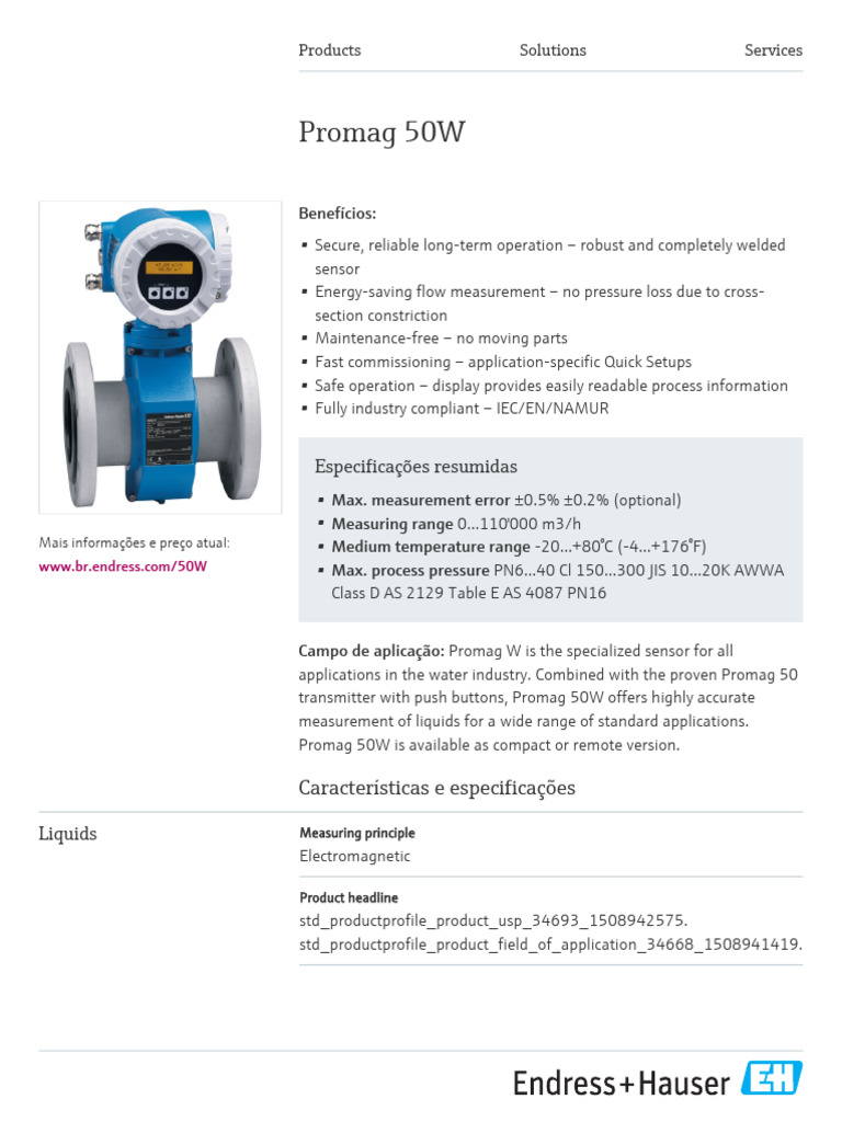 Endress-Hauser Promag 50W PT | Download Free PDF | Flow Measurement ...