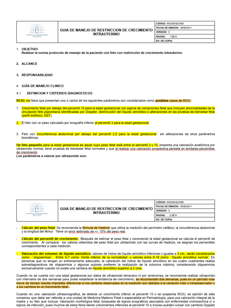 Manejo de Restricción de Crecimiento Intrauterino | PDF | Feto | El ...