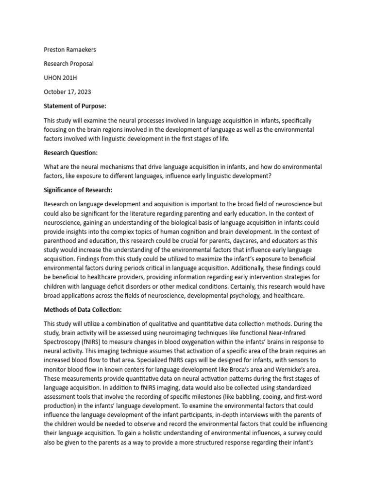research proposal | PDF | Language Acquisition | Neuroscience