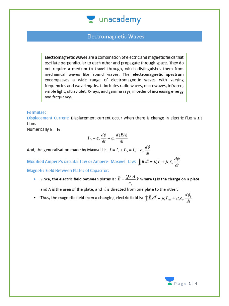 Formula Sheet Electromagnetic Waves 1 | PDF | Electromagnetic Radiation ...