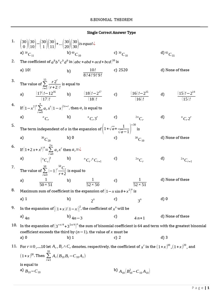 BINOMIAL THEOREM | PDF | Number Theory | Complex Analysis