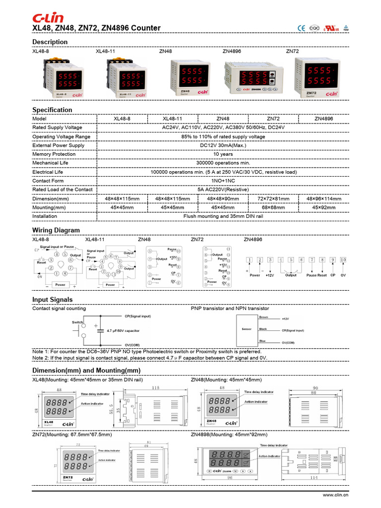 XL48, ZN48, ZN72, ZN4896 Counter: Description | PDF
