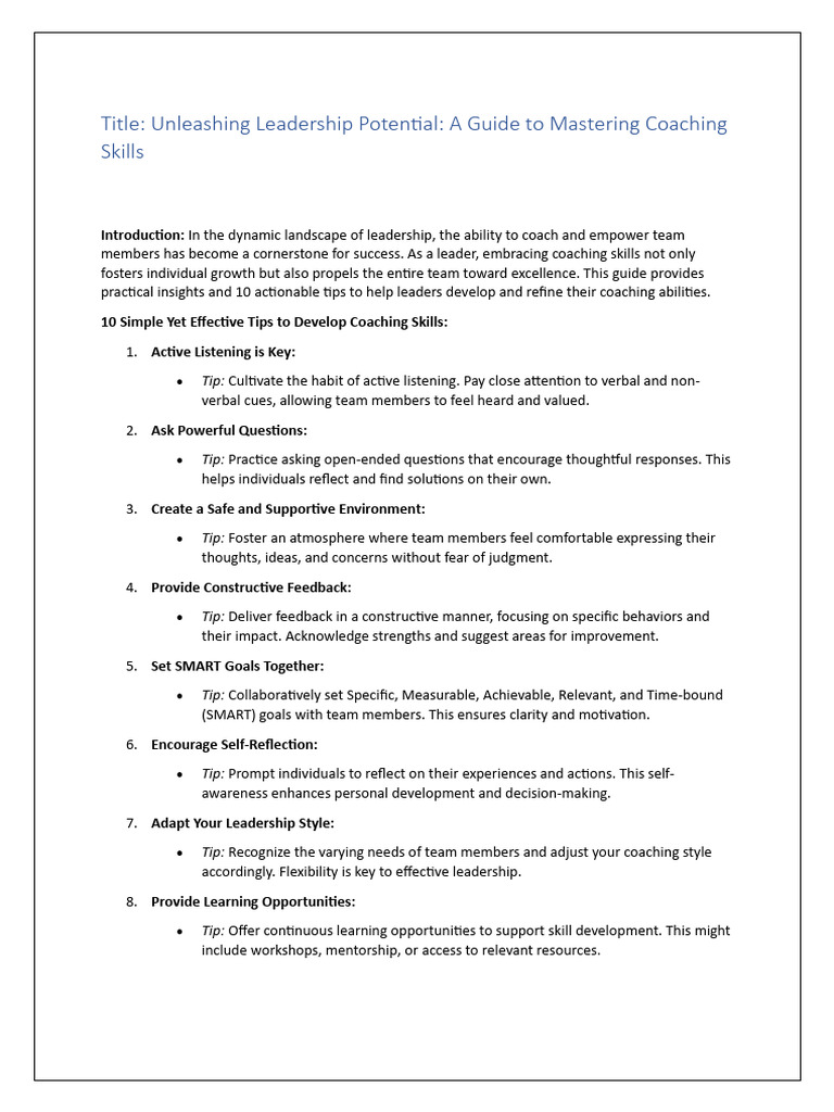 10 Golden Tips For Developing Coaching Skills-1 | PDF | Leadership ...