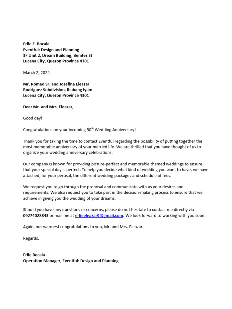 Wedding Proposal Letter | Download Free PDF | Menu | Wedding