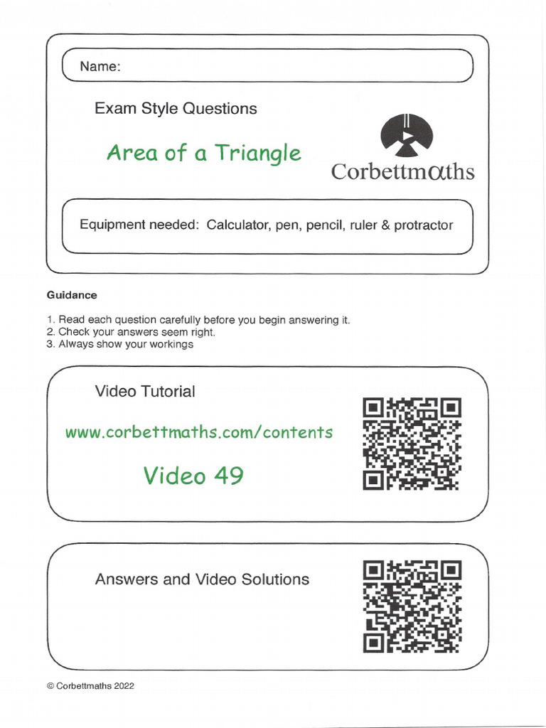 Area-of-a-Triangle-Answers | PDF