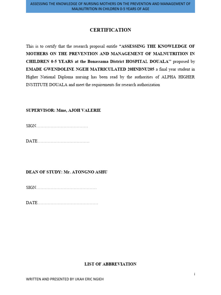 my research proposal | PDF | Malnutrition | Nutrition