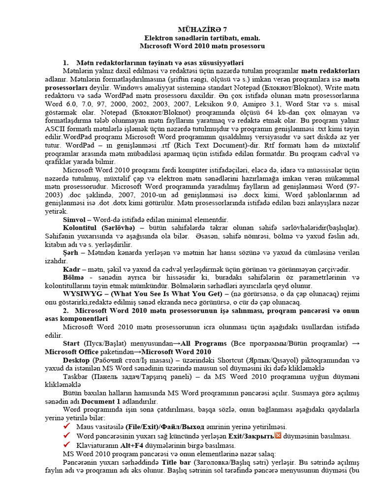 Muhazire MsWord 2010 | PDF