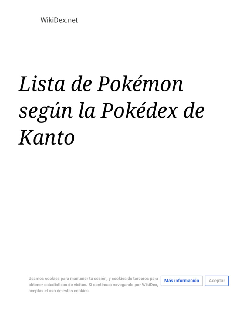 Lista de Pokémon Según La Pokédex de Kanto - WikiDex, La Enciclopedia Pokémon | PDF | Pokémon ...
