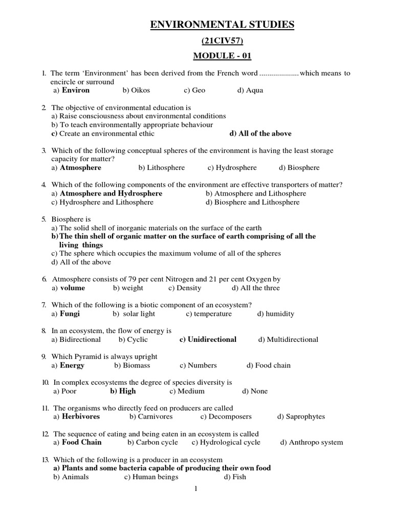 Module1 MCQ | Download Free PDF | Ecosystem | Soil