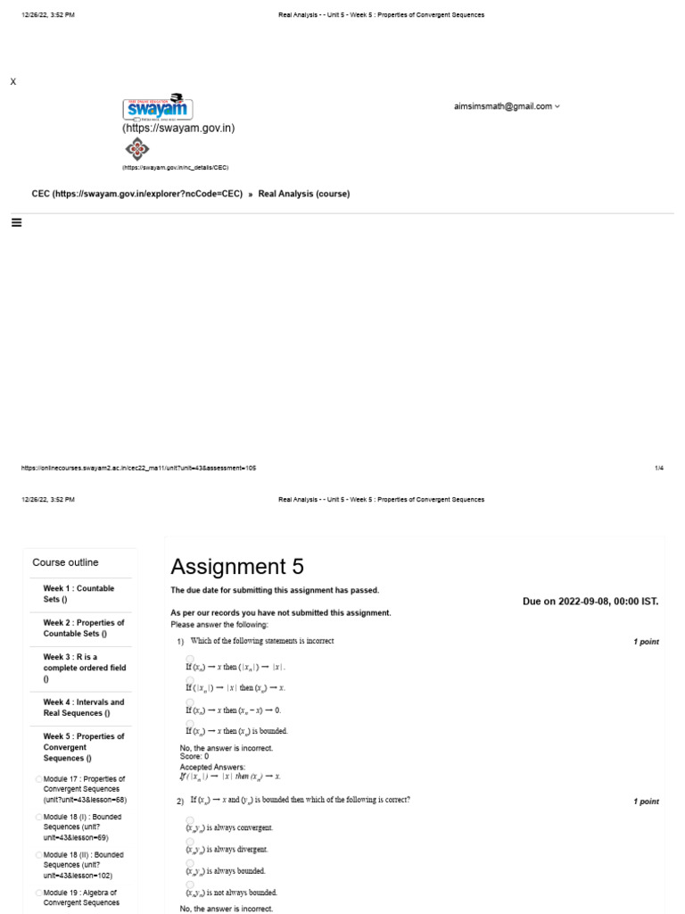 Real Analysis - Unit 5 - Week 5 - Properties of Convergent Sequences | PDF | Real Analysis ...