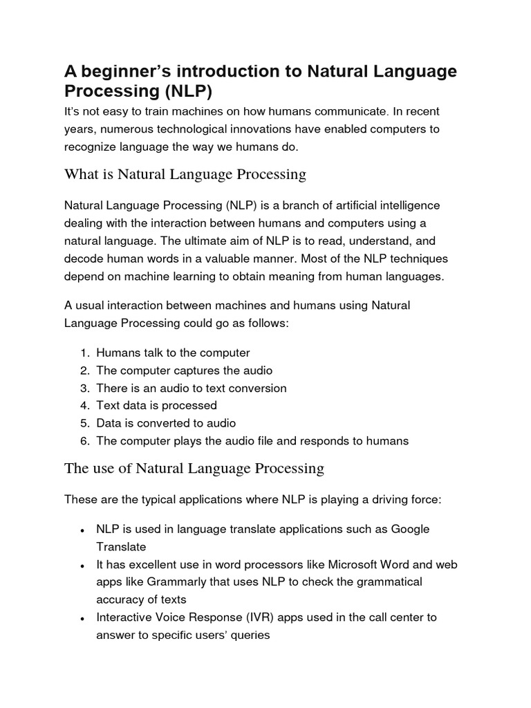 A Beginner's Introduction To Natural Language Processing (NLP) | Download Free PDF | Parsing ...